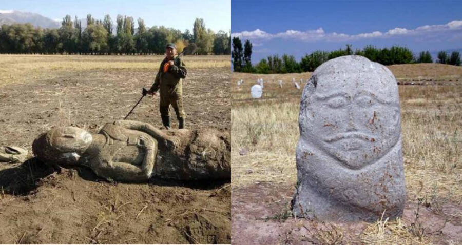 Farmer In Kyrgyzstan Unearths Massive Ancient Statue